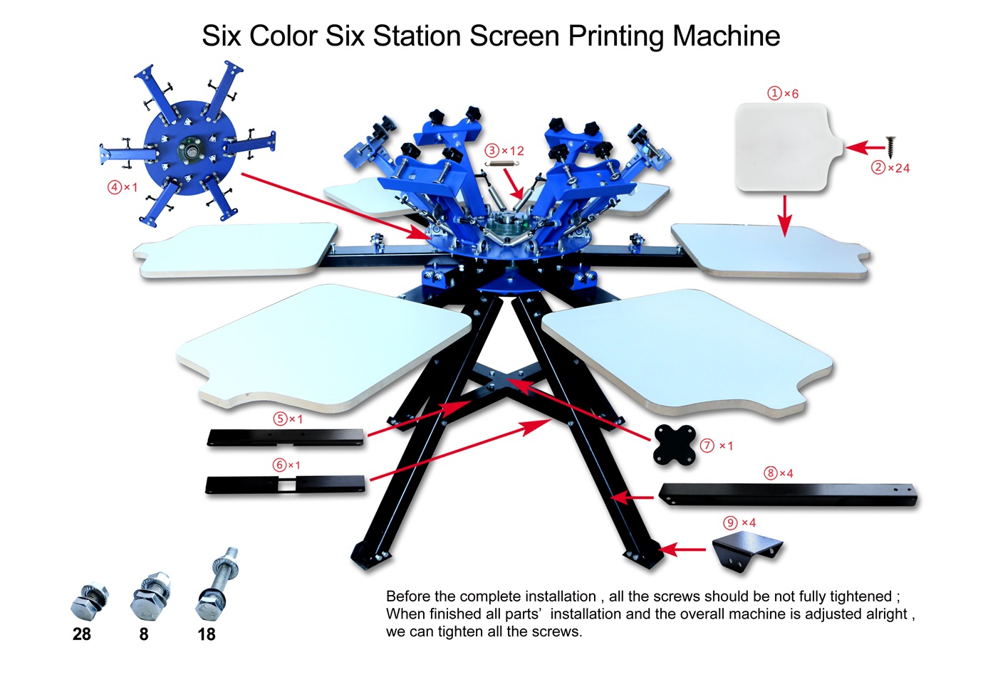 MK-F662A floor type 6 color 6 station double wheel screen printing ...